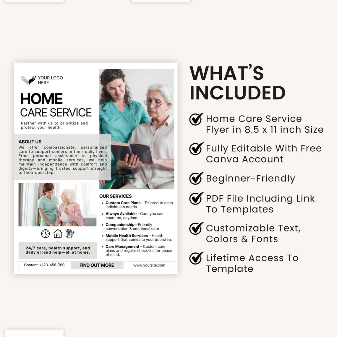 Home Care Service Flyer, Editable Home Care Flyer, Senior & Elderly ...