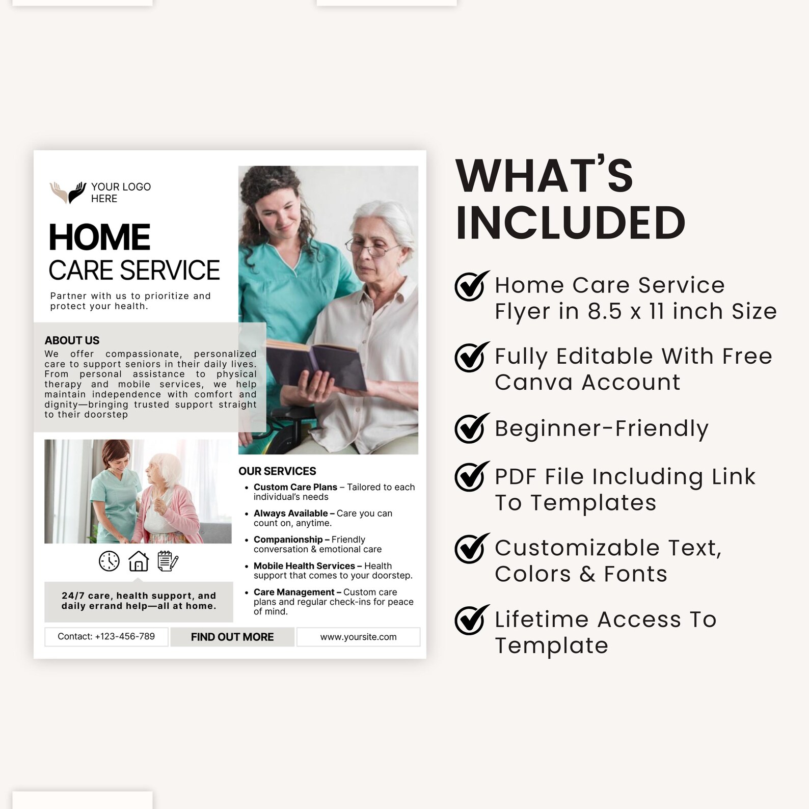 Home Care Service Flyer, Editable Home Care Flyer, Senior & Elderly ...