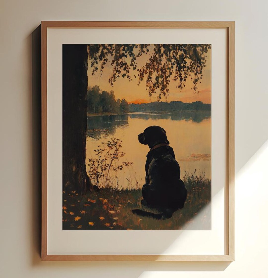 Vintage Black Labrador Wall Art | Black Lab Painting Home Decor - Etsy