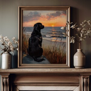 Vintage Black Labrador Wall Art | Black Lab Painting Home Decor - Etsy