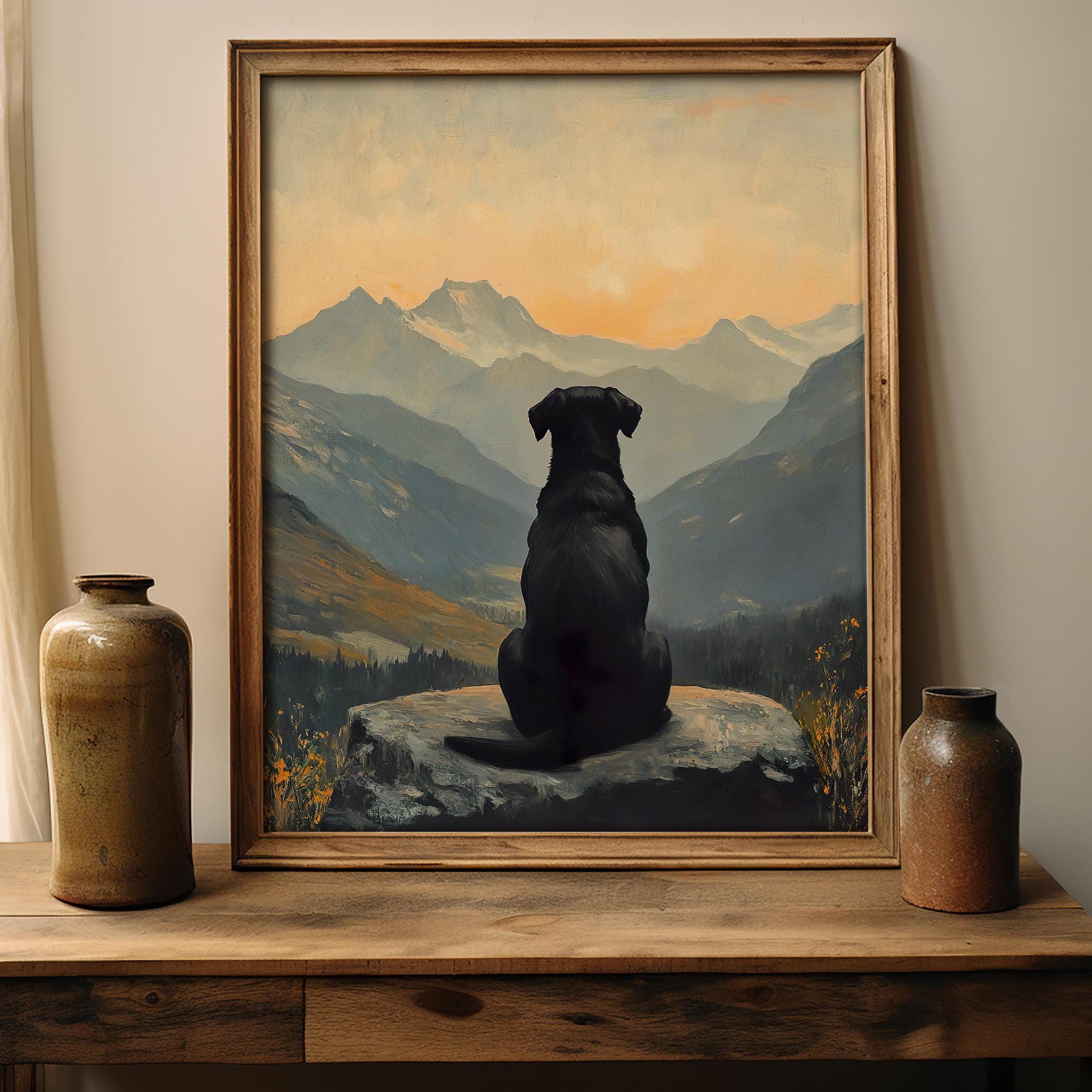 Vintage Black Labrador Art Print: Mountain View Dog Poster - Etsy
