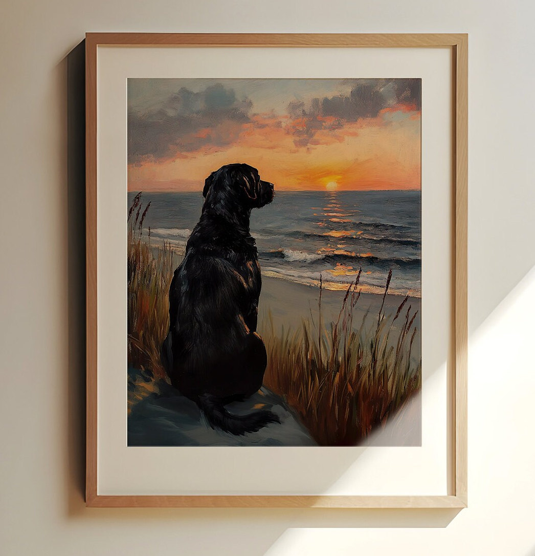 Vintage Black Labrador Wall Art | Black Lab Painting Home Decor - Etsy