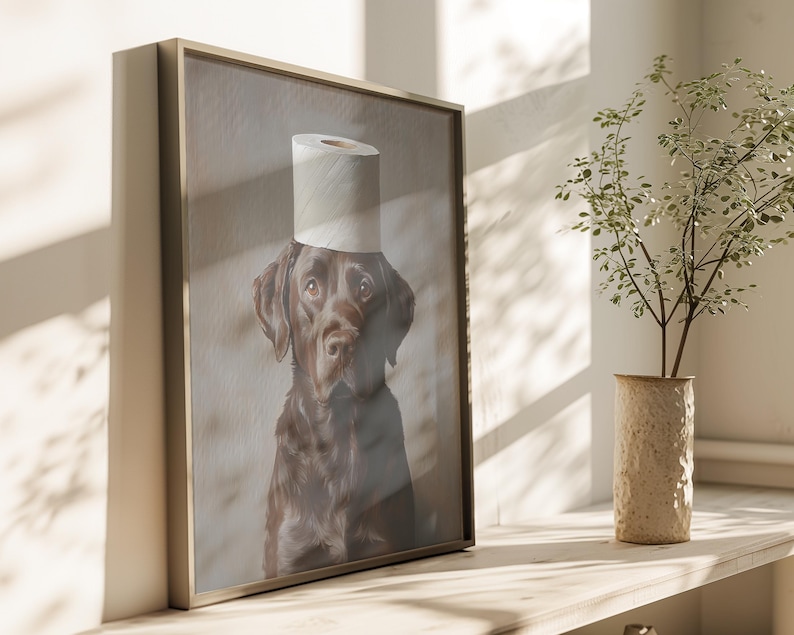 Vintage Chocolate Labrador Bathroom Wall Art | Art Print Poster | Dog ...