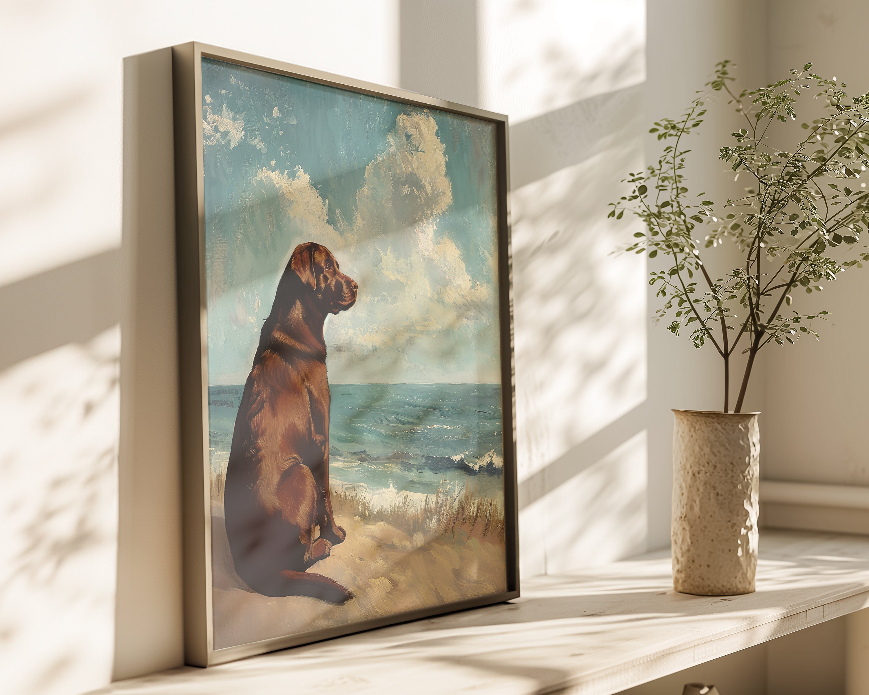 Vintage Chocolate Labrador Wall Art | Chocolate Lab Painting Home Decor ...