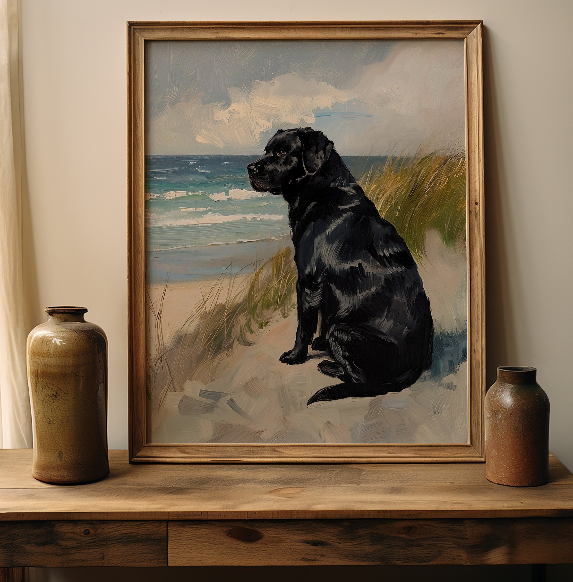 Vintage Black Labrador Painting Art Print Poster - Etsy