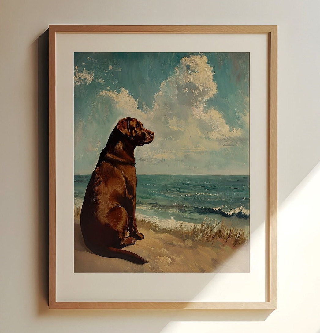 Vintage Chocolate Labrador Wall Art | Chocolate Lab Painting Home Decor ...