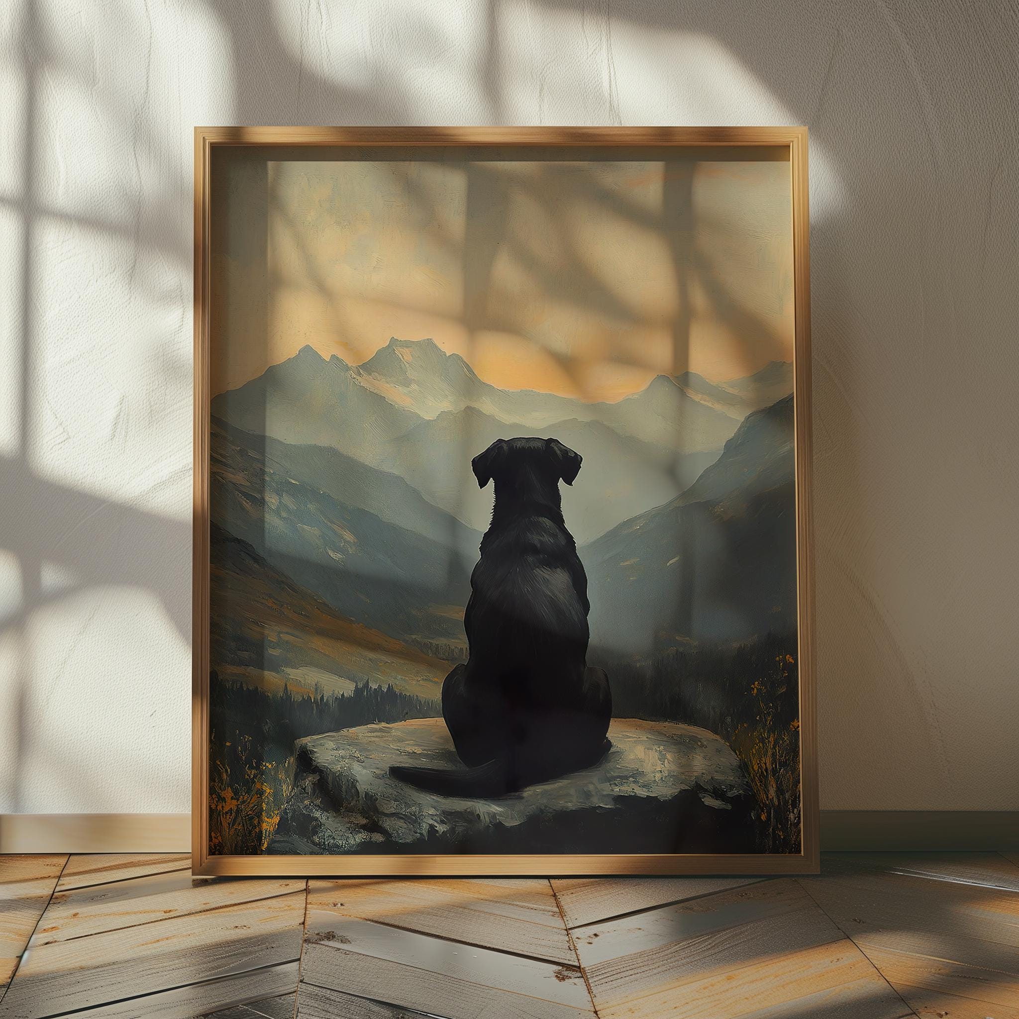 Vintage Black Labrador Art Print: Mountain View Dog Poster - Etsy