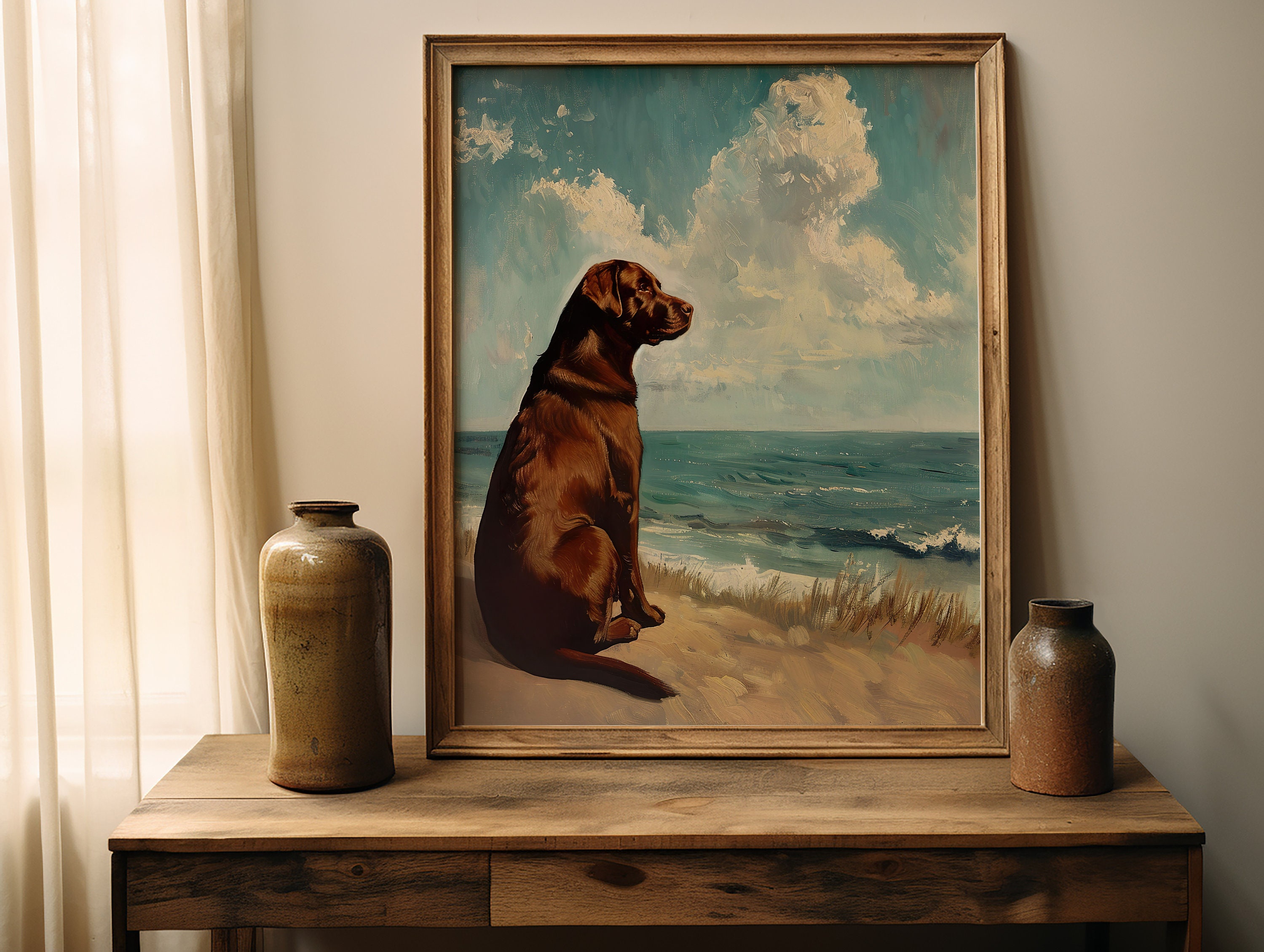Vintage Chocolate Labrador Wall Art | Chocolate Lab Painting Home Decor ...