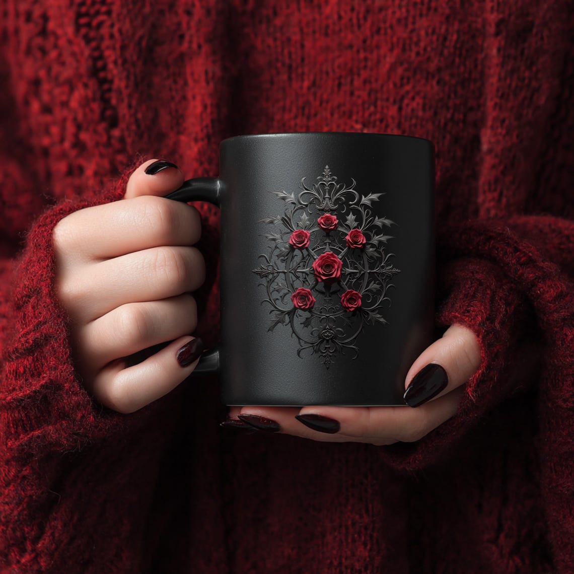 Gothic Black Mug, Red Rose Floral Coffee Cup - Etsy