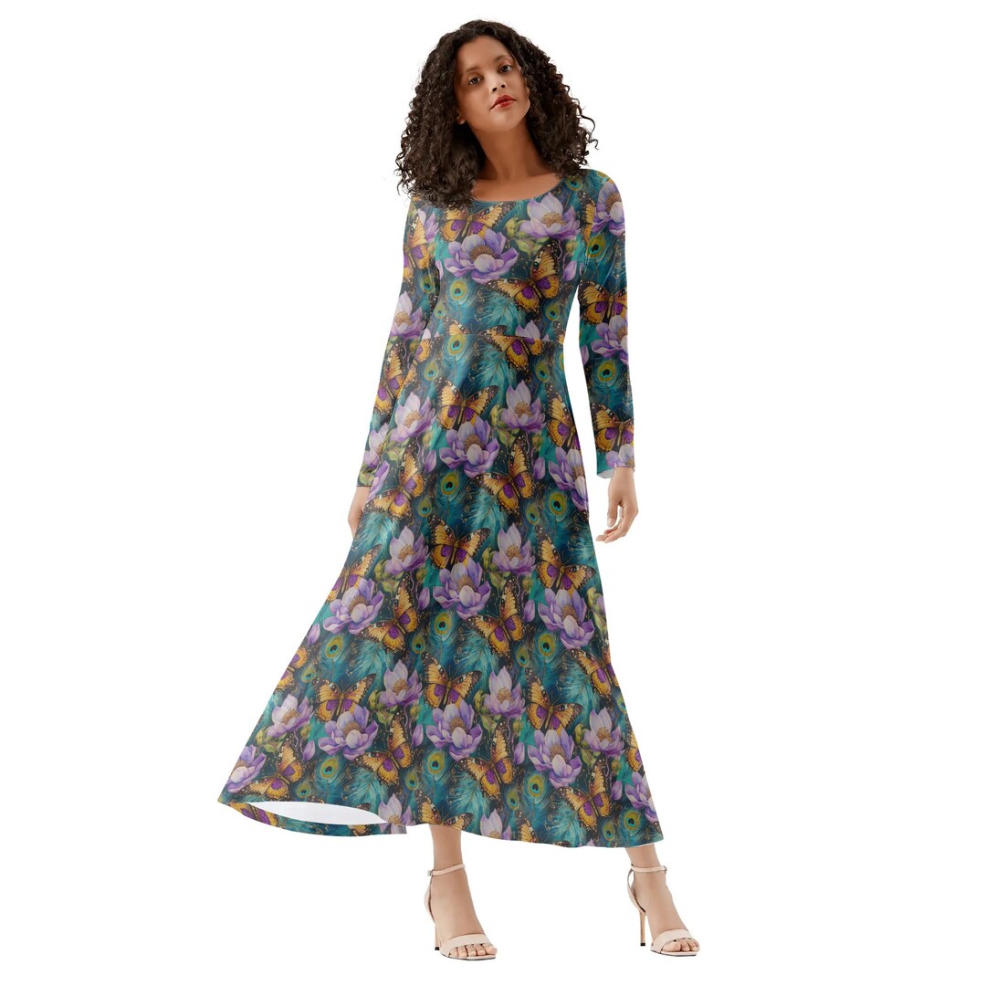 Butterfly Modest Women's Long Sleeves Flowy Long Dresses - Etsy