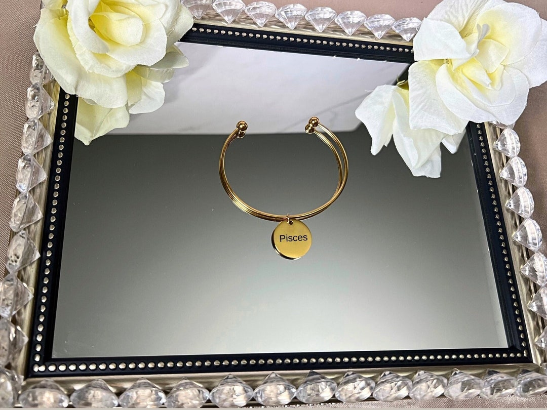 Custom Zodiac Sign Bangle, Personalized Zodiac Sign Name Bracelet ...