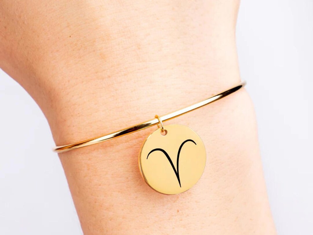 Custom Zodiac Sign Bangle, Personalized Star Sign Name Bracelet ...