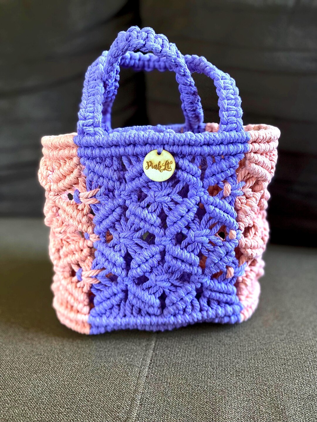 Handmade Macrame Tote Bag: Two-tone Pastel Pink & Lavender Purple - Etsy