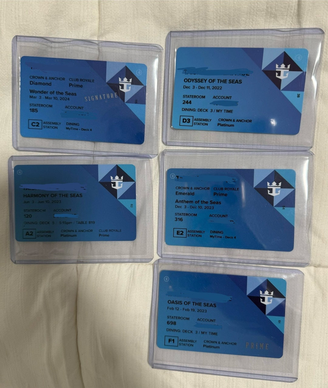 5 X Royal Caribbean Seapass Card Soft Sleeve and Rigid Plastic Holder ...