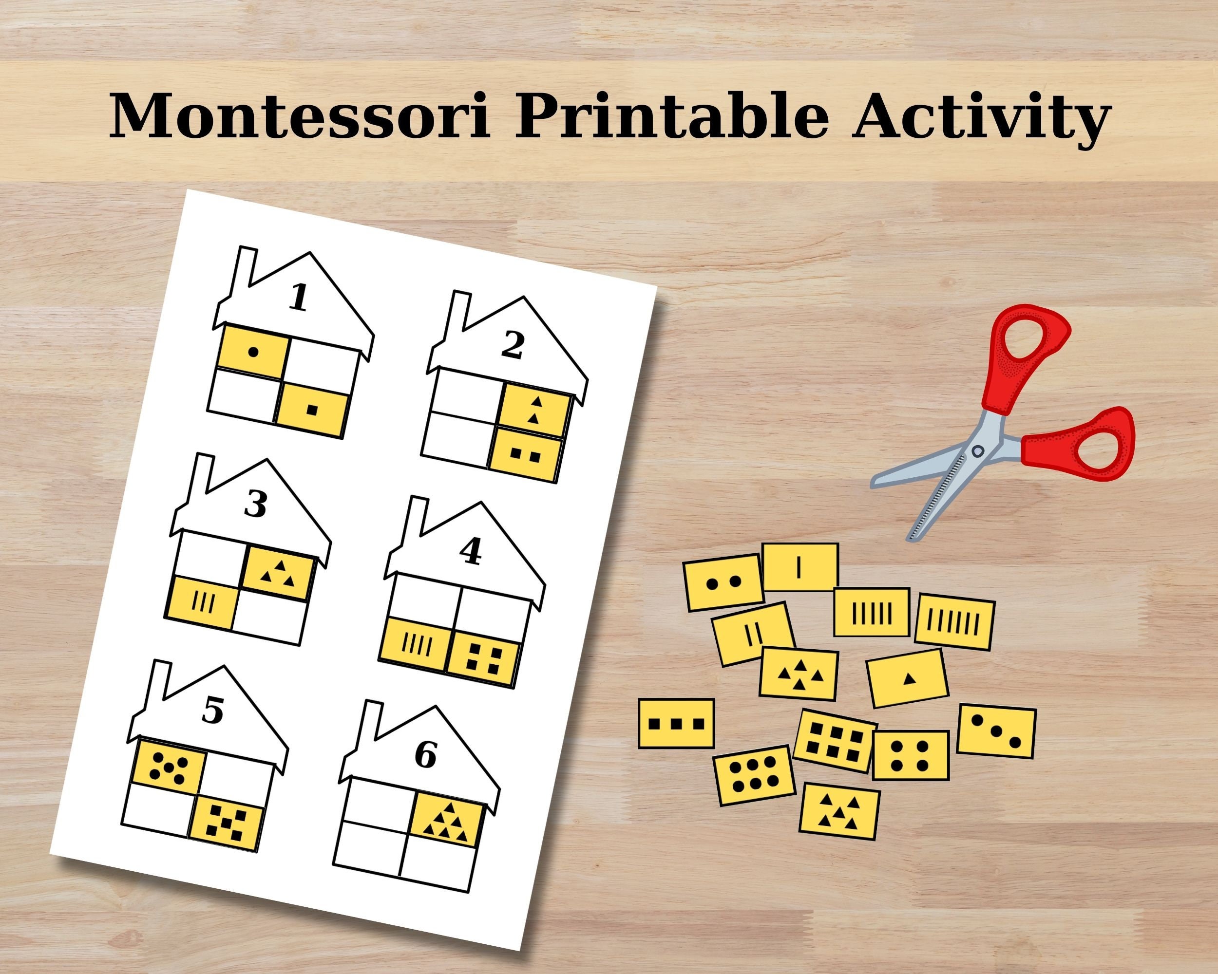 Montessori Activity, Number Matching Game, Numbers 1 to 6, Printable ...