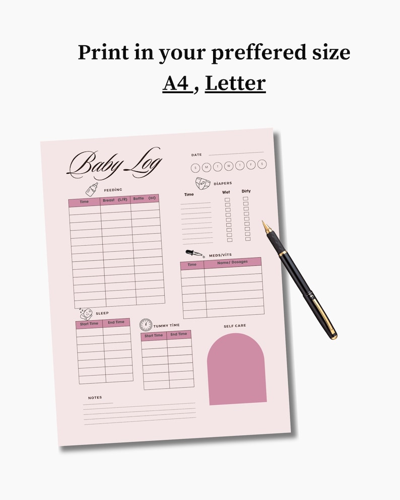 Printable Baby Log Nanny Log Newborn Tracker Babysitter Log, A4 and ...