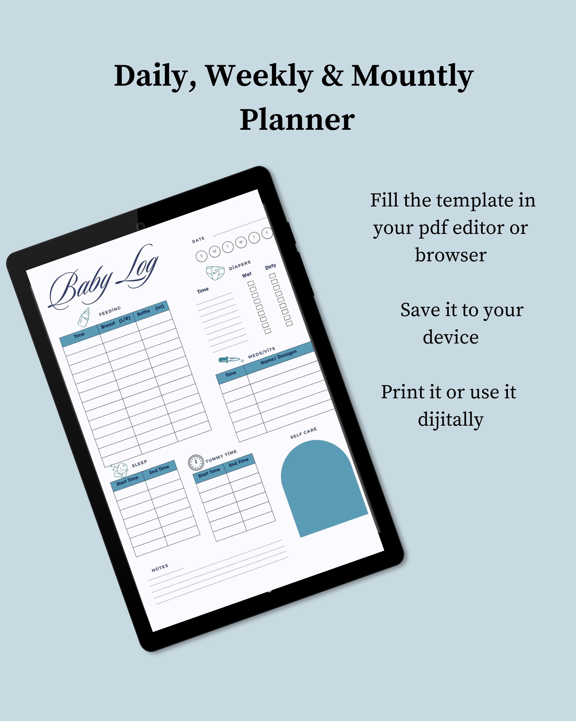 Printable Baby Log Nanny Log Newborn Tracker Babysitter Log, A4 and ...