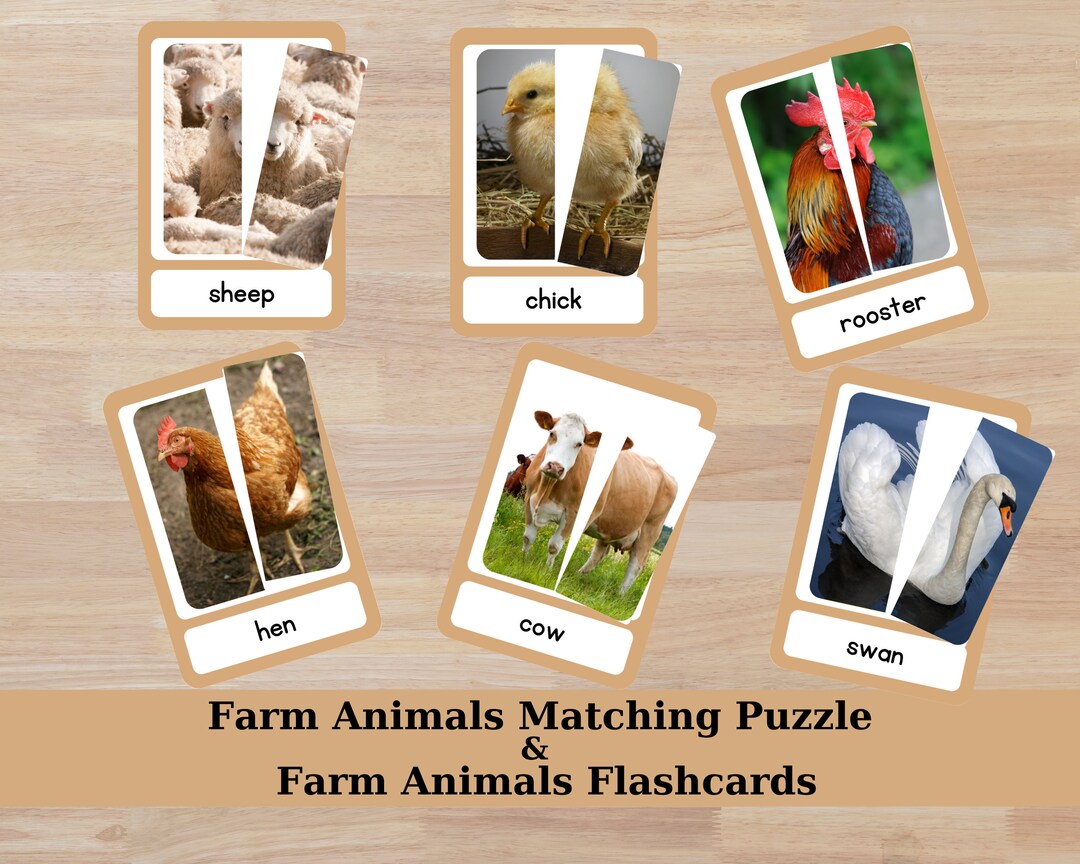 Farm Animals Matching Puzzle, Farm Animals Flashcards, Symmetry ...