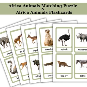 Africa Animals Matching Puzzle, Africa Animals Flashcards, Matching ...