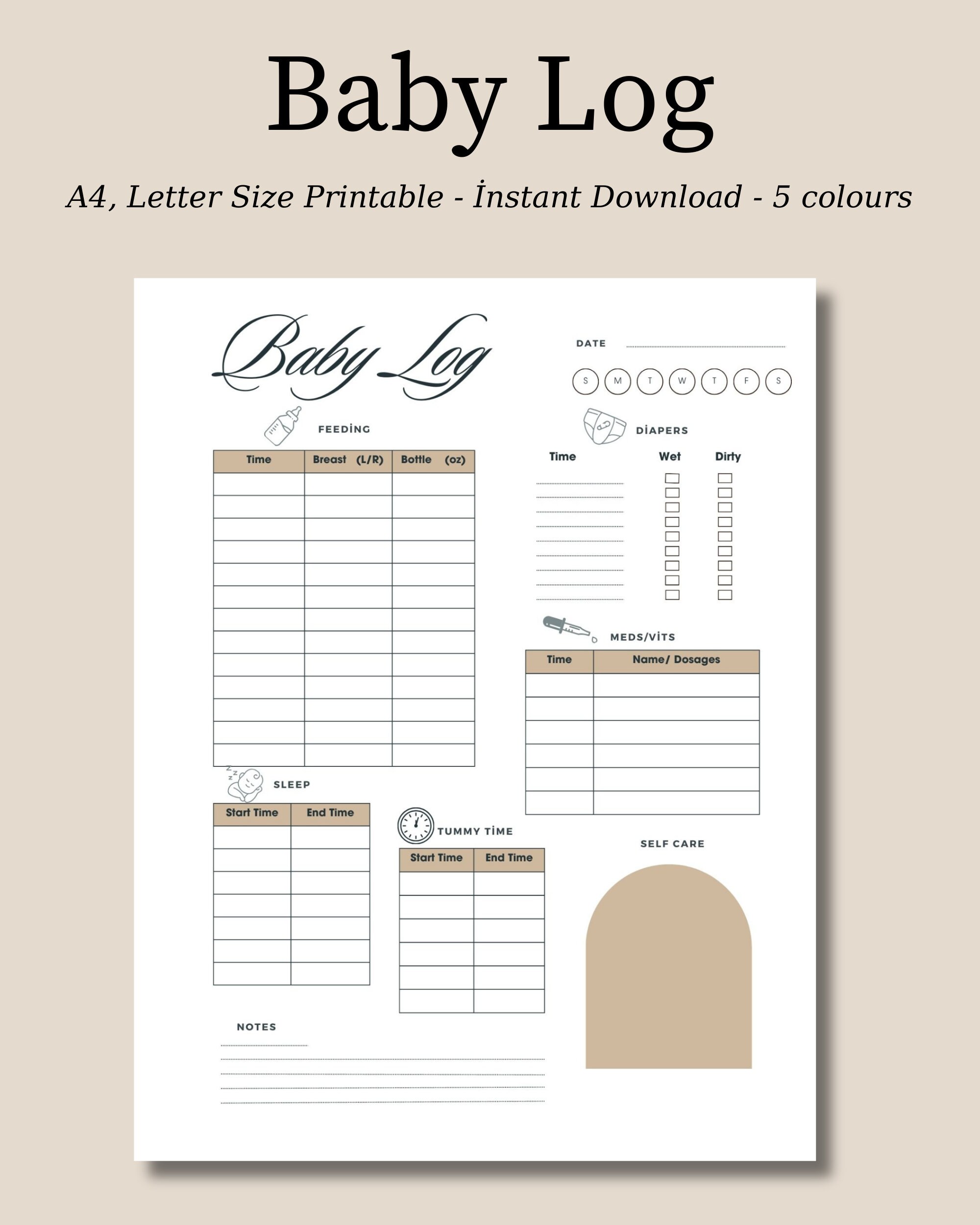 Printable Baby Log Nanny Log Newborn Tracker Babysitter Log, A4 and ...