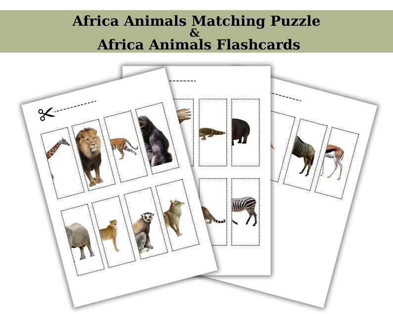 Africa Animals Matching Puzzle, Africa Animals Flashcards, Matching ...
