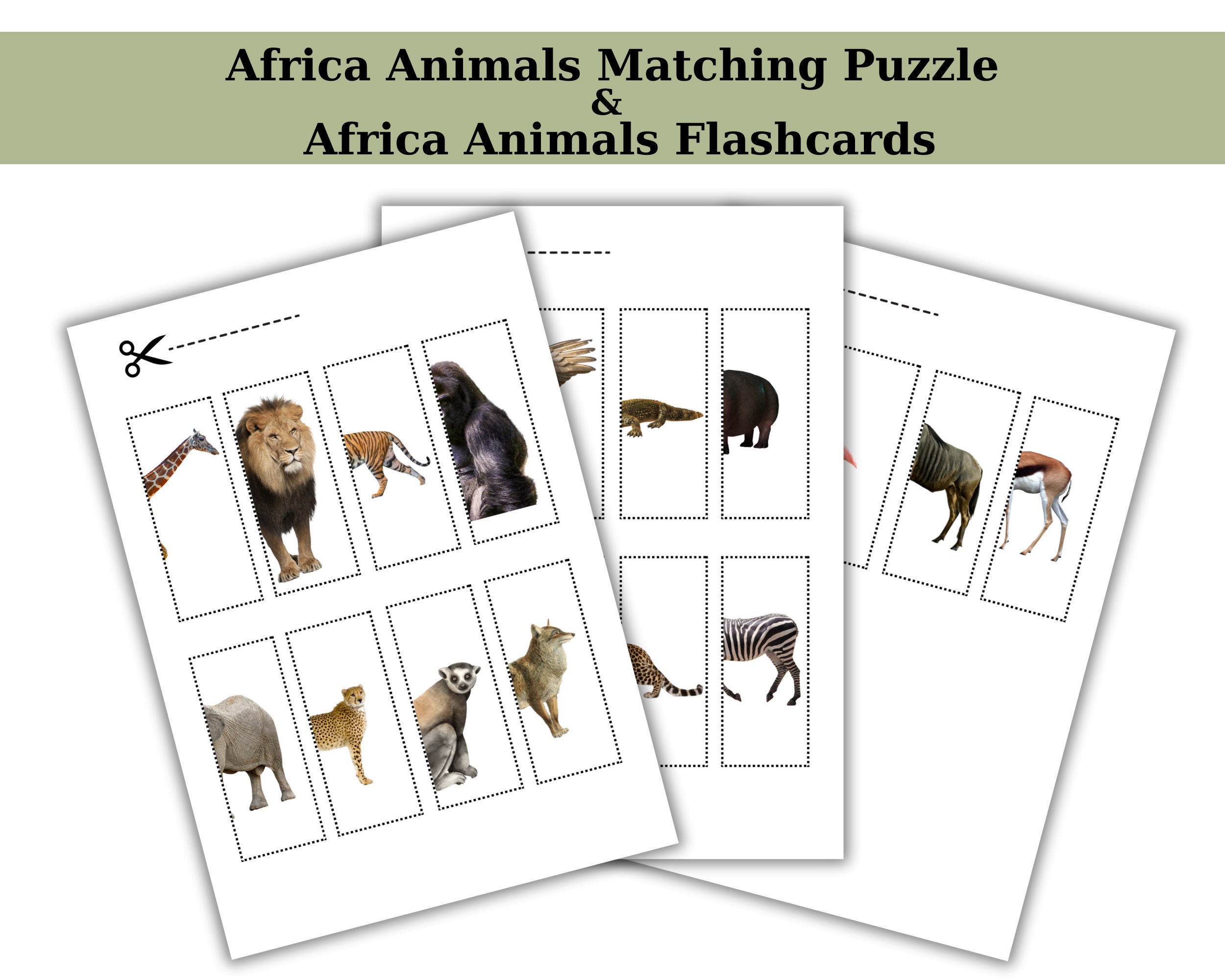 Africa Animals Matching Puzzle, Africa Animals Flashcards, Matching ...