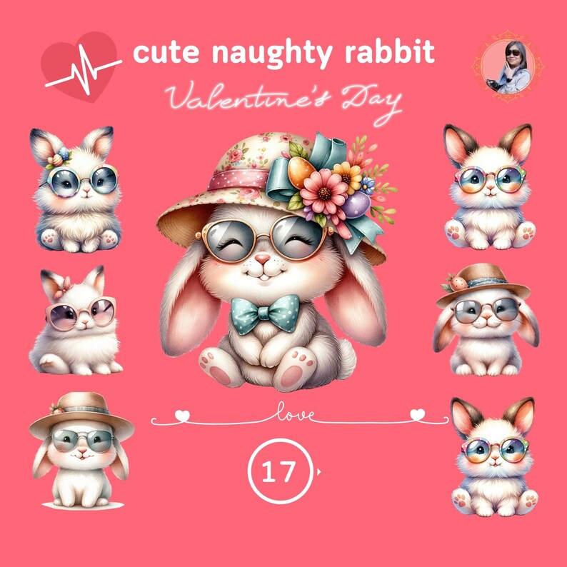 Cute Easter Bunny Clipart Transparent PNG Bundle Rabbit Watercolor ...