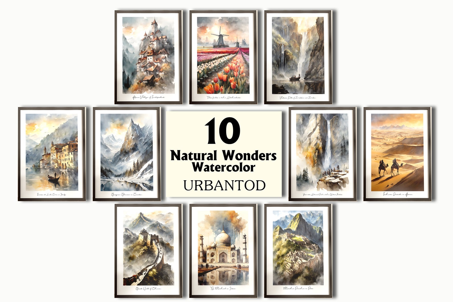 Natural Wonders Watercolor Art Print and Poster Set of 10, Watercolour ...