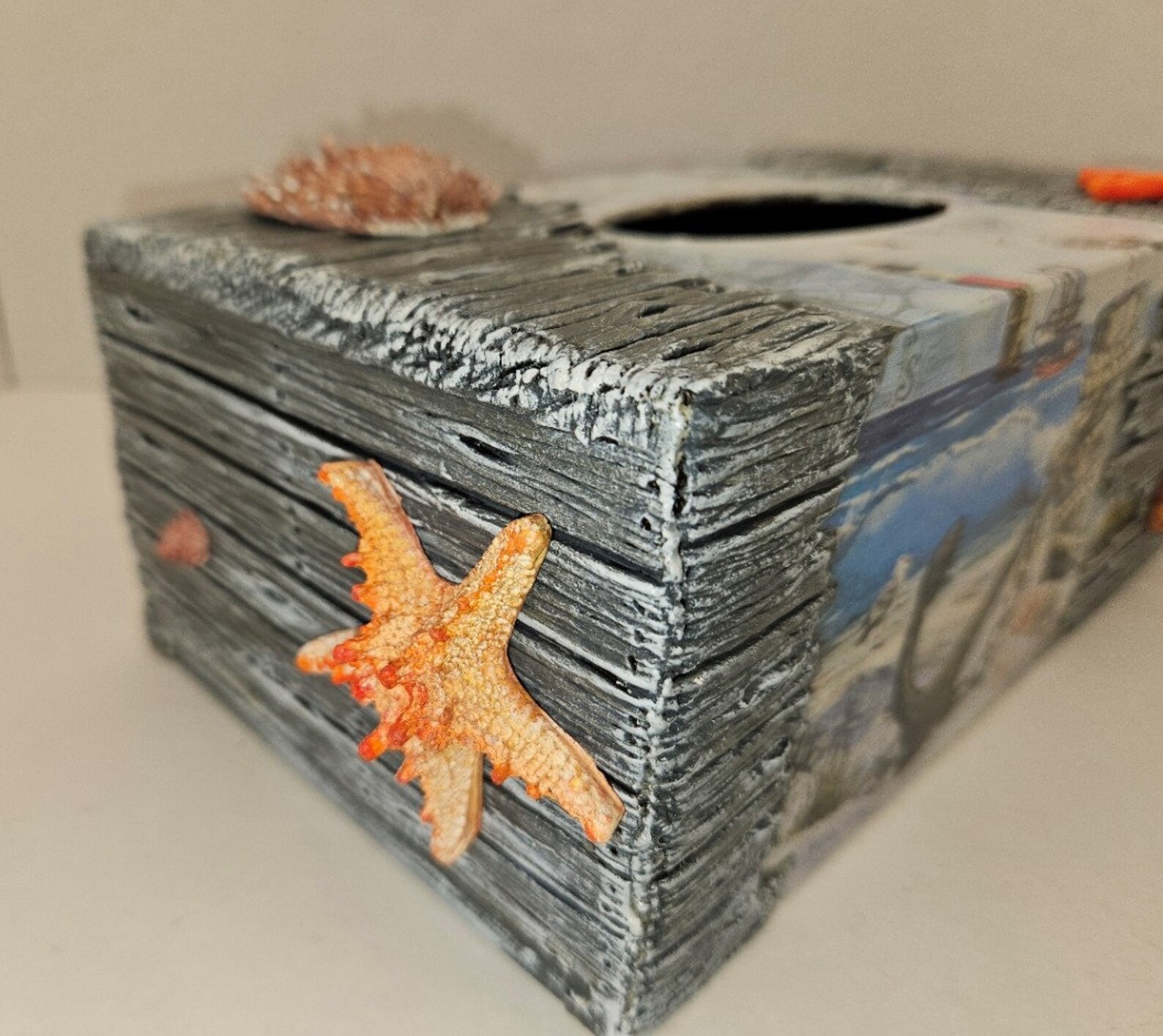 Embrace Coastal Elegance! Vintage Tissue Box With Sea View & Shell ...