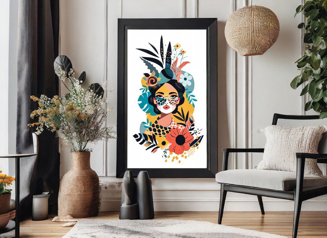 Minimalist Art Illustration Indio Woman Boho Wall Art Home Decor Boho ...