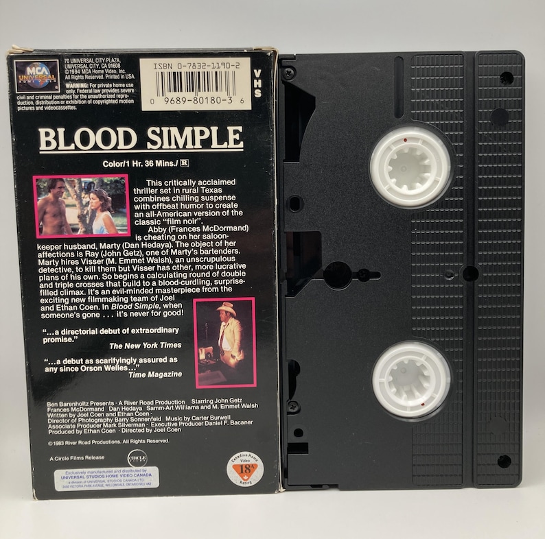 Blood Simple VHS Tape 80s MCA Home Video Coen Brothers Thriller Film ...