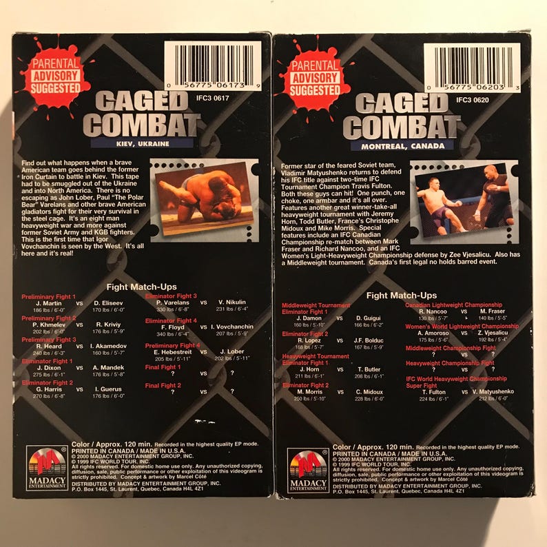 IFC World Tour Caged Combat VHS Tapes Ukraine / Canada / 90s Cage ...