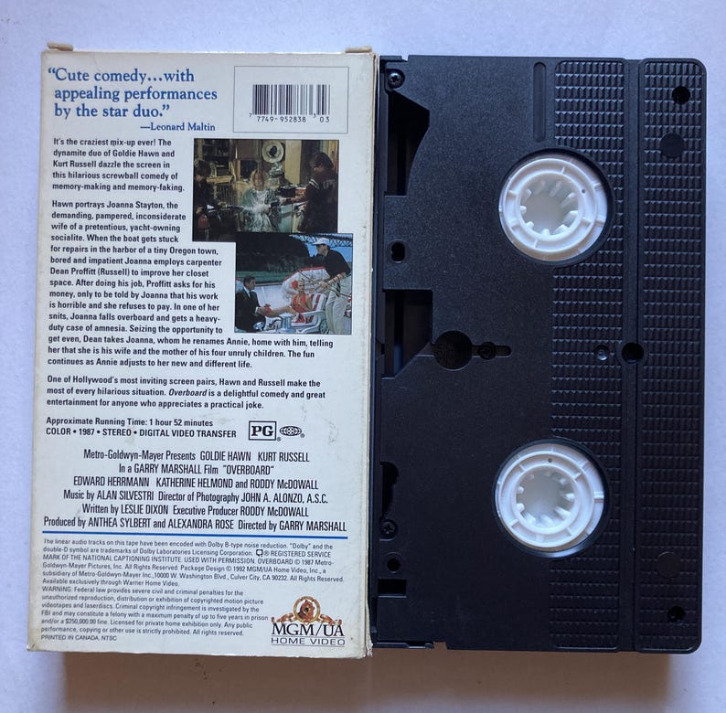 Overboard VHS Tape Goldie Hawn Kurt Russell 80s Screwball Comedy - Etsy