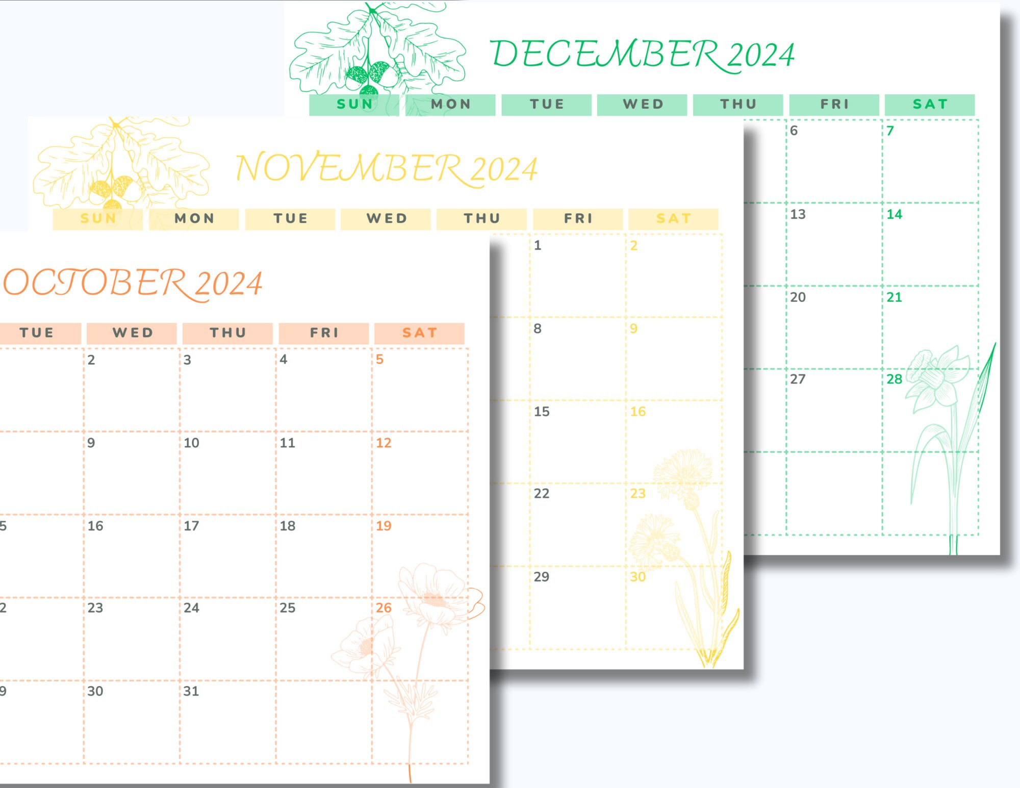 2024 Printable Flower Calendar Landscape, Birth Month Flower Calendar ...