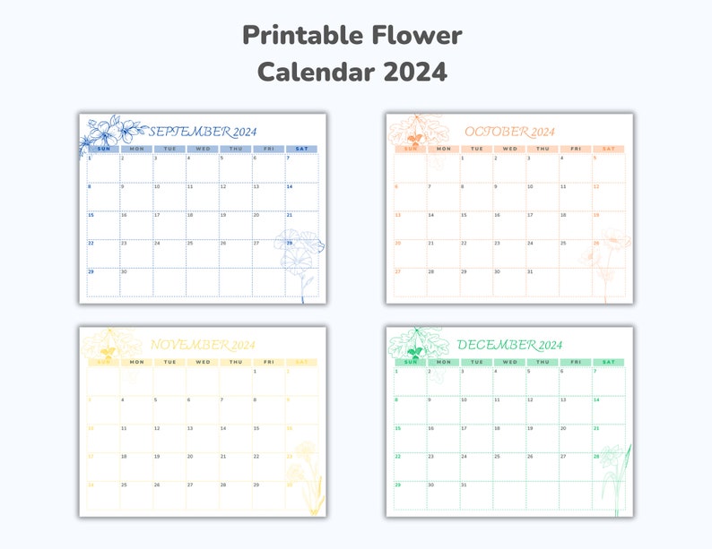 2024 Printable Flower Calendar Landscape, Birth Month Flower Calendar ...