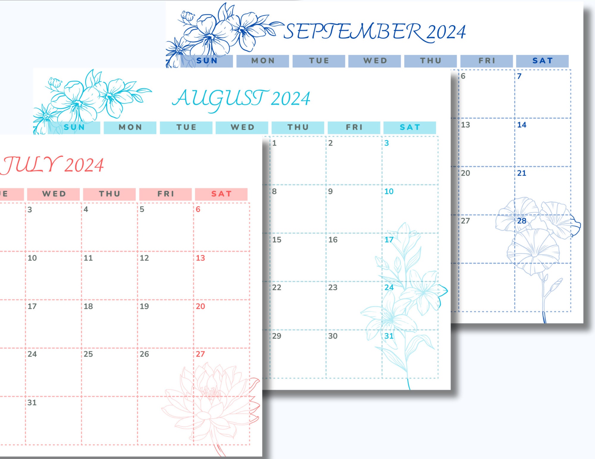 2024 Printable Flower Calendar Landscape, Birth Month Flower Calendar ...