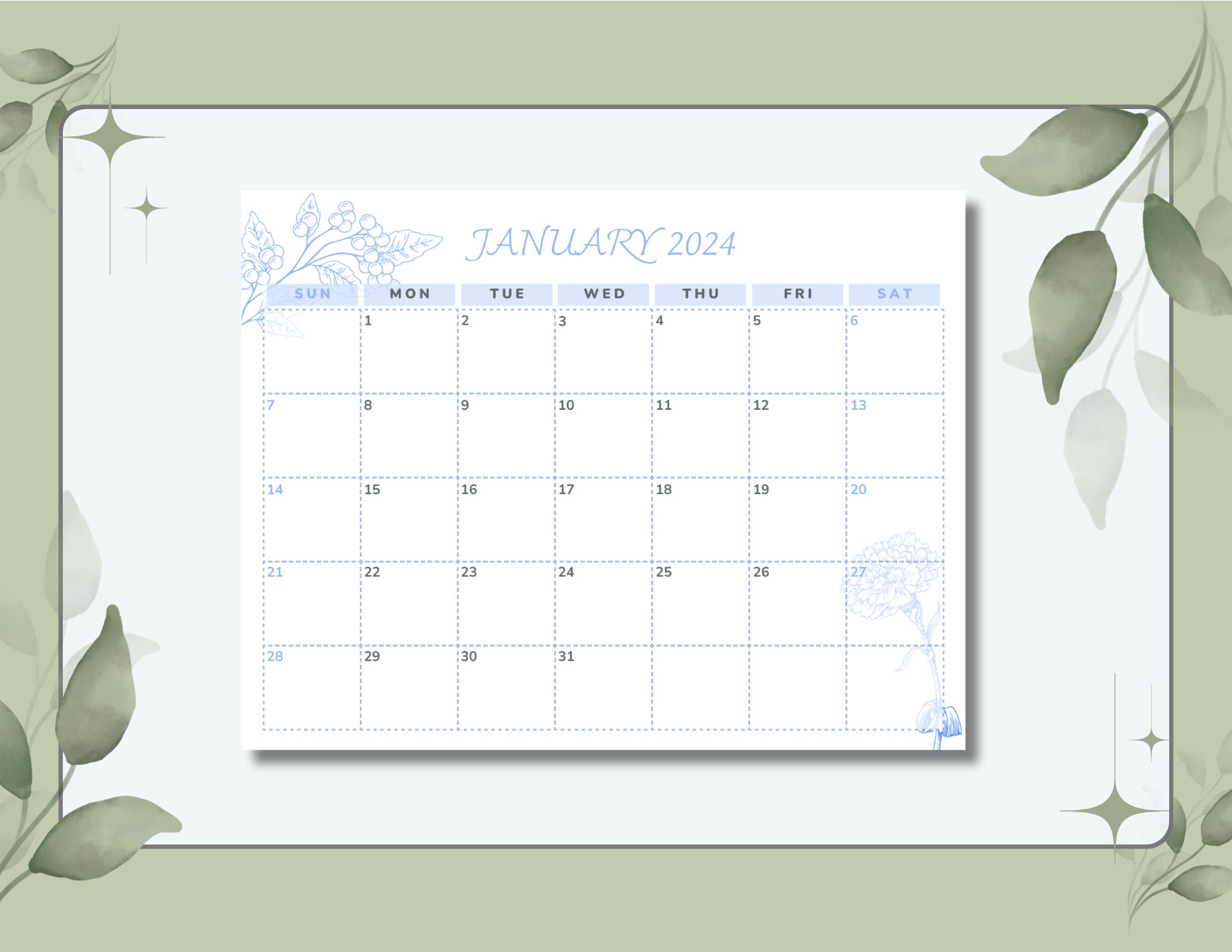 2024 Printable Flower Calendar Landscape, Birth Month Flower Calendar ...
