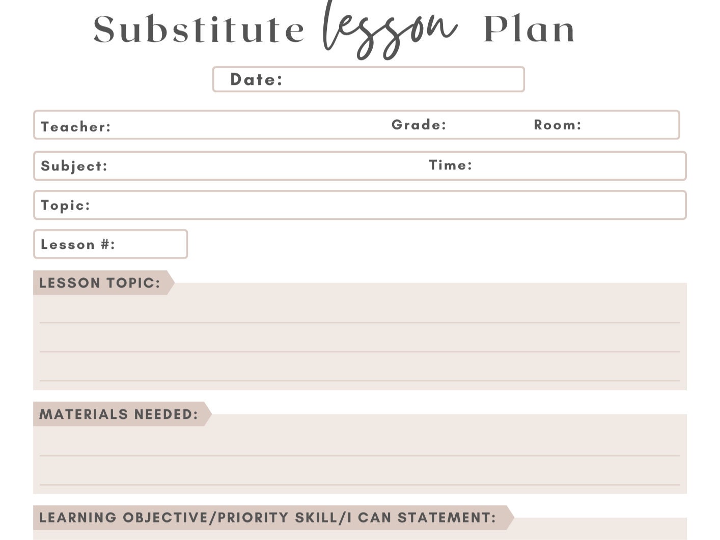 Editable Substitute Lesson Plan Template on Canva - Etsy