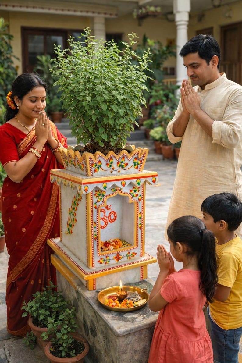 Handcrafted Tulsi Vrindavan Mandir | Painted Tulsi Planter Shrine ...