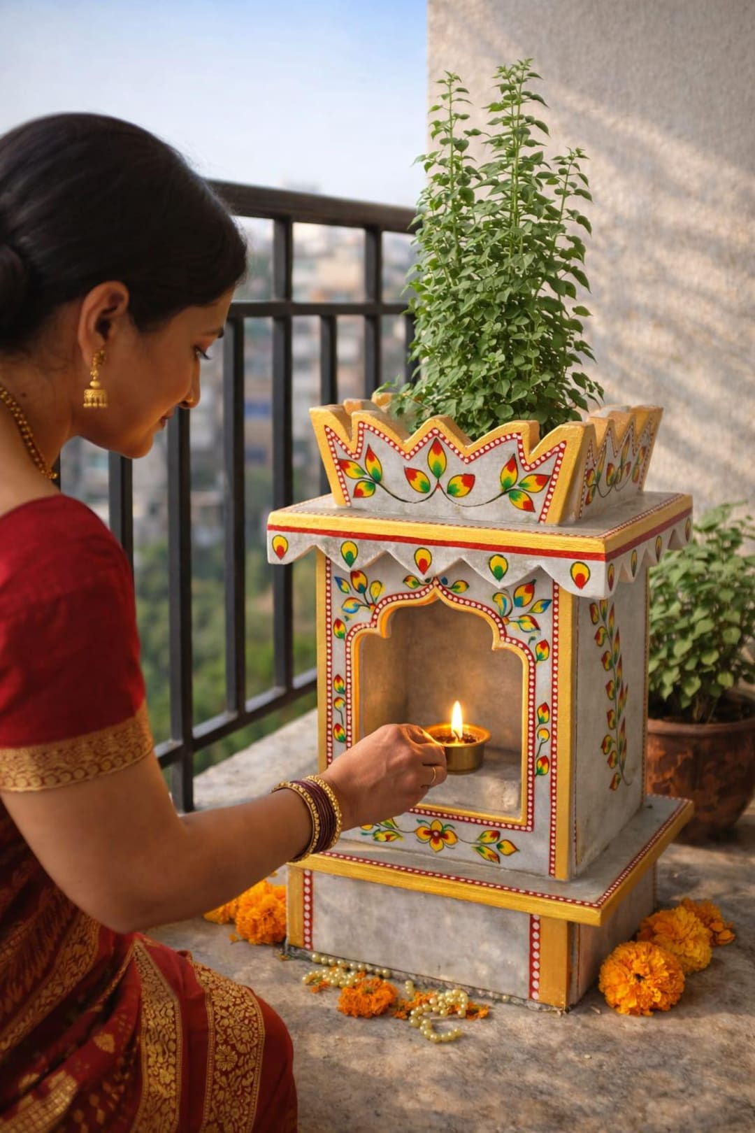 Handcrafted Tulsi Vrindavan Mandir | Painted Tulsi Planter Shrine ...