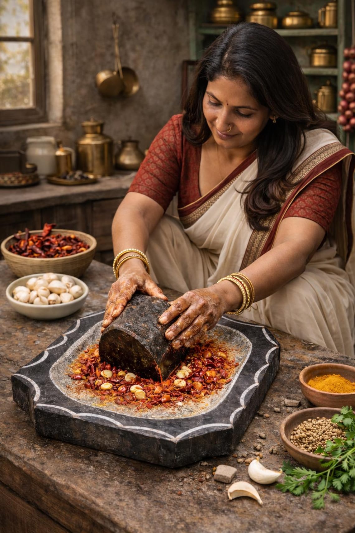 Authentic Handmade Stone Chutney Grinder – Traditional Indian Sil Batta ...