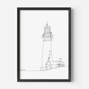 Lighthouse Print | Minimalist Line Drawing | Ocean Art Print | Beach ...
