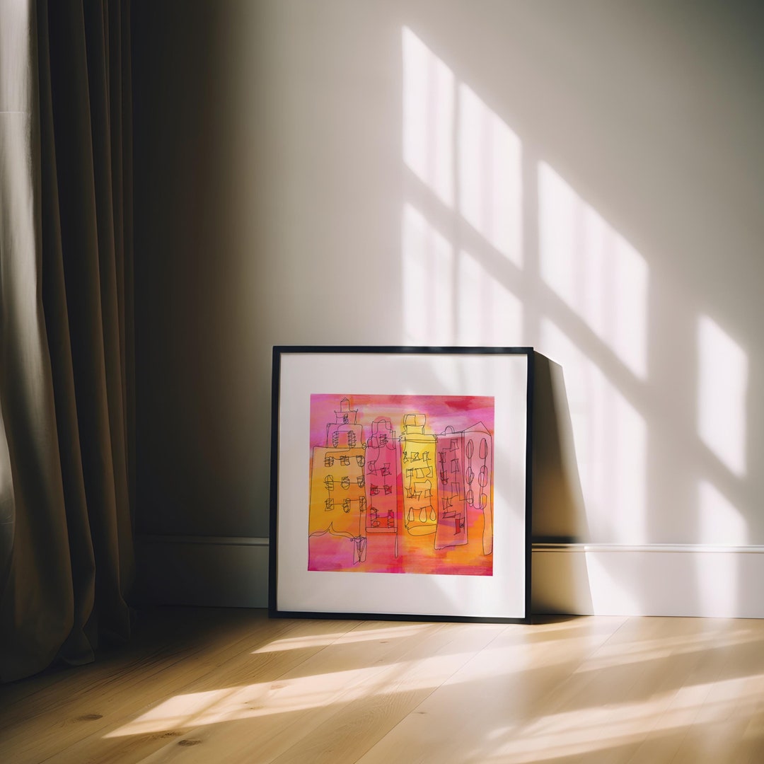 Stockholm Colorful Buildings Framed Print | Minimalist Line Drawing ...