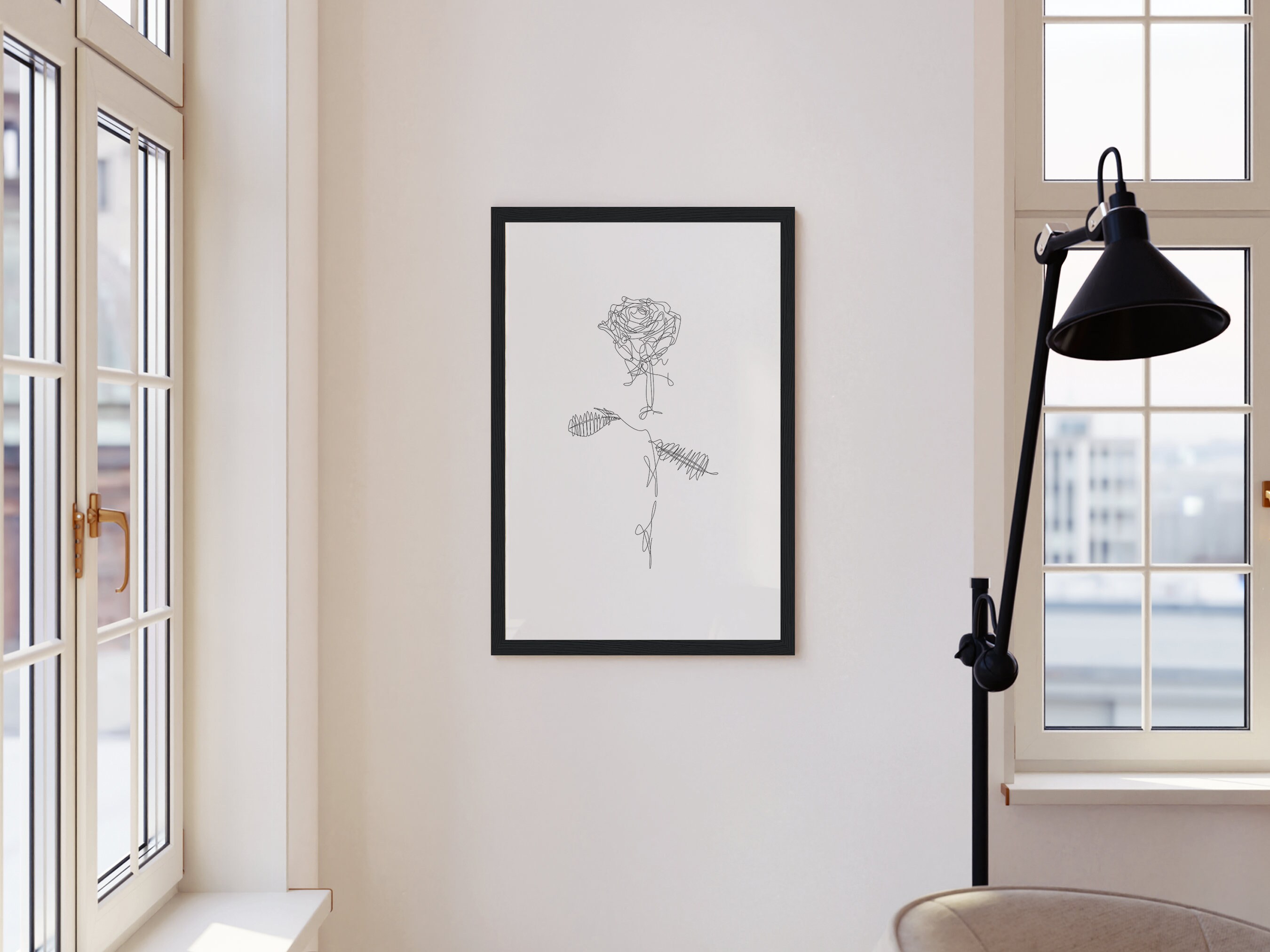 Rose Line Drawing - Minimalist Botanical Print - Detailed Contour ...