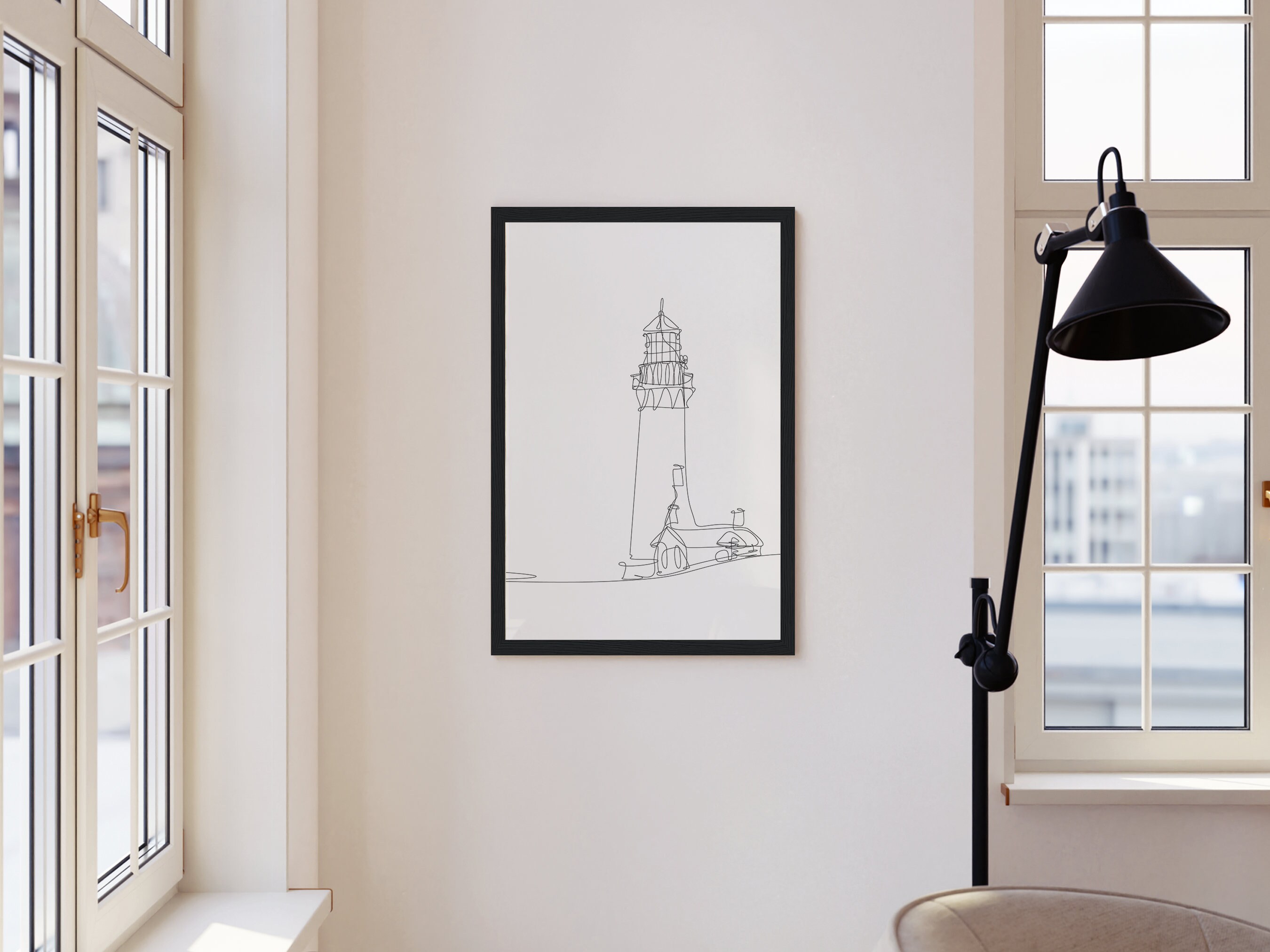 Lighthouse Print Digital Download | Minimalist Line Drawing | Ocean Art ...