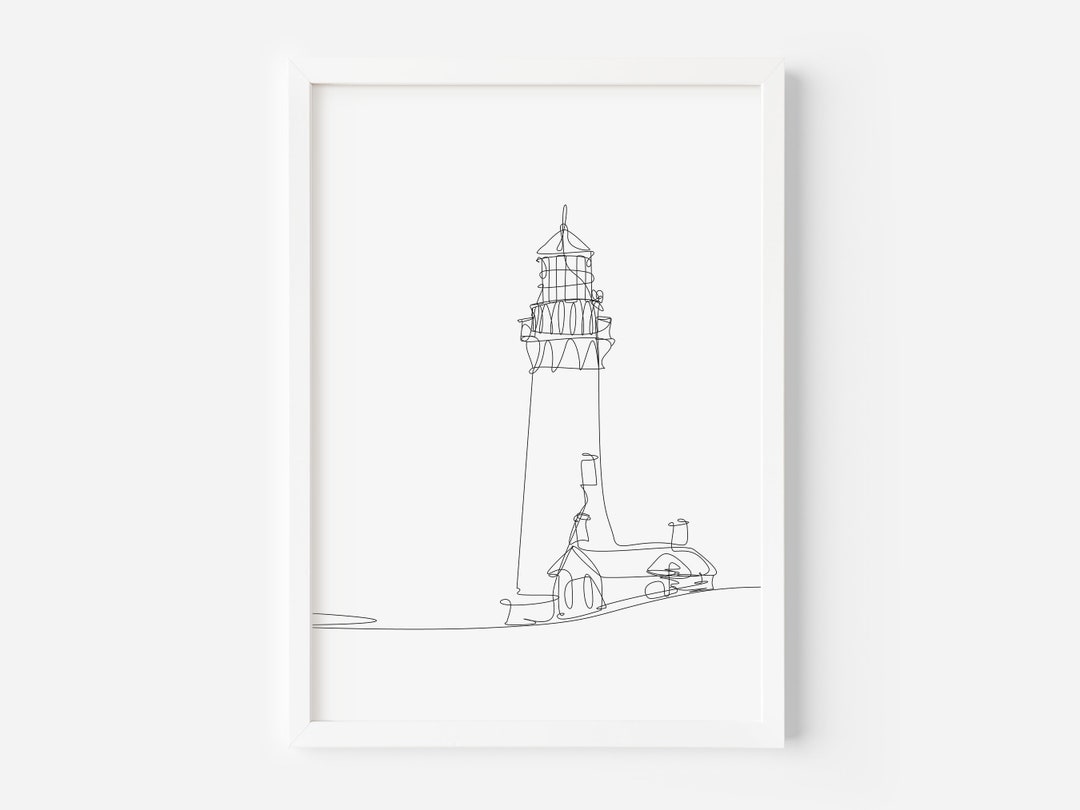 Lighthouse Print Digital Download | Minimalist Line Drawing | Ocean Art ...