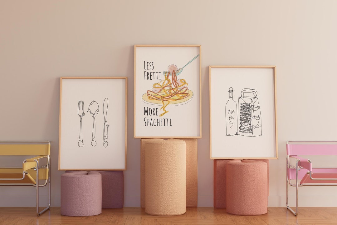 Less Fretti More Spaghetti 3 Piece Wall Art Set, Digital Download for ...