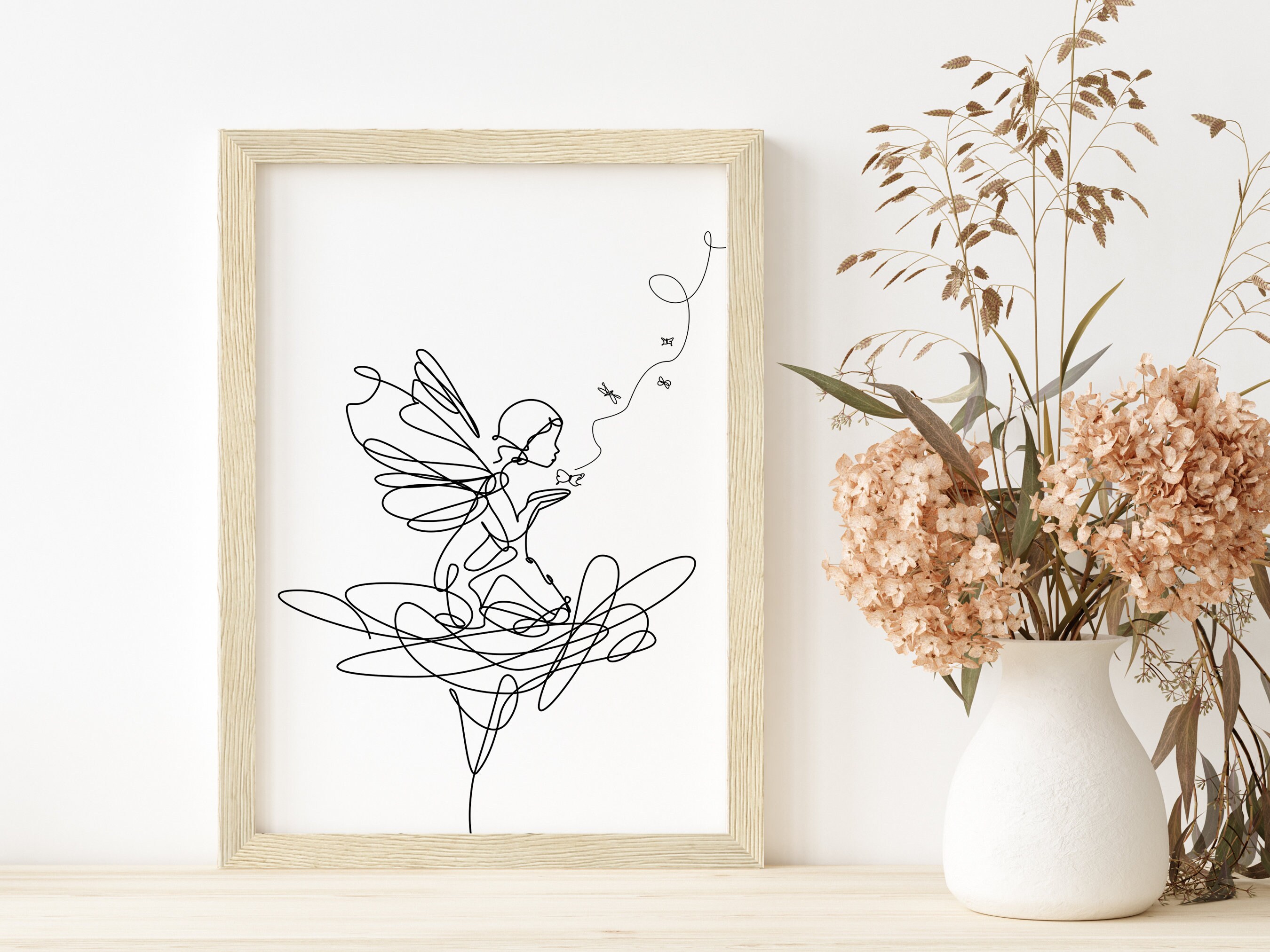 Fairy Line Art- Enchanting Print - Fairy Print, Folklore Lover, Framed ...