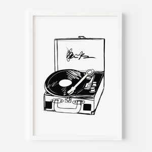 Record Player Wall Art, Music Lover Gift, Minimalist Art Print, Digital ...