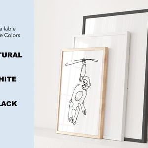 Monkey Line Drawing - Minimalist Black and White - Playful Animal Art ...